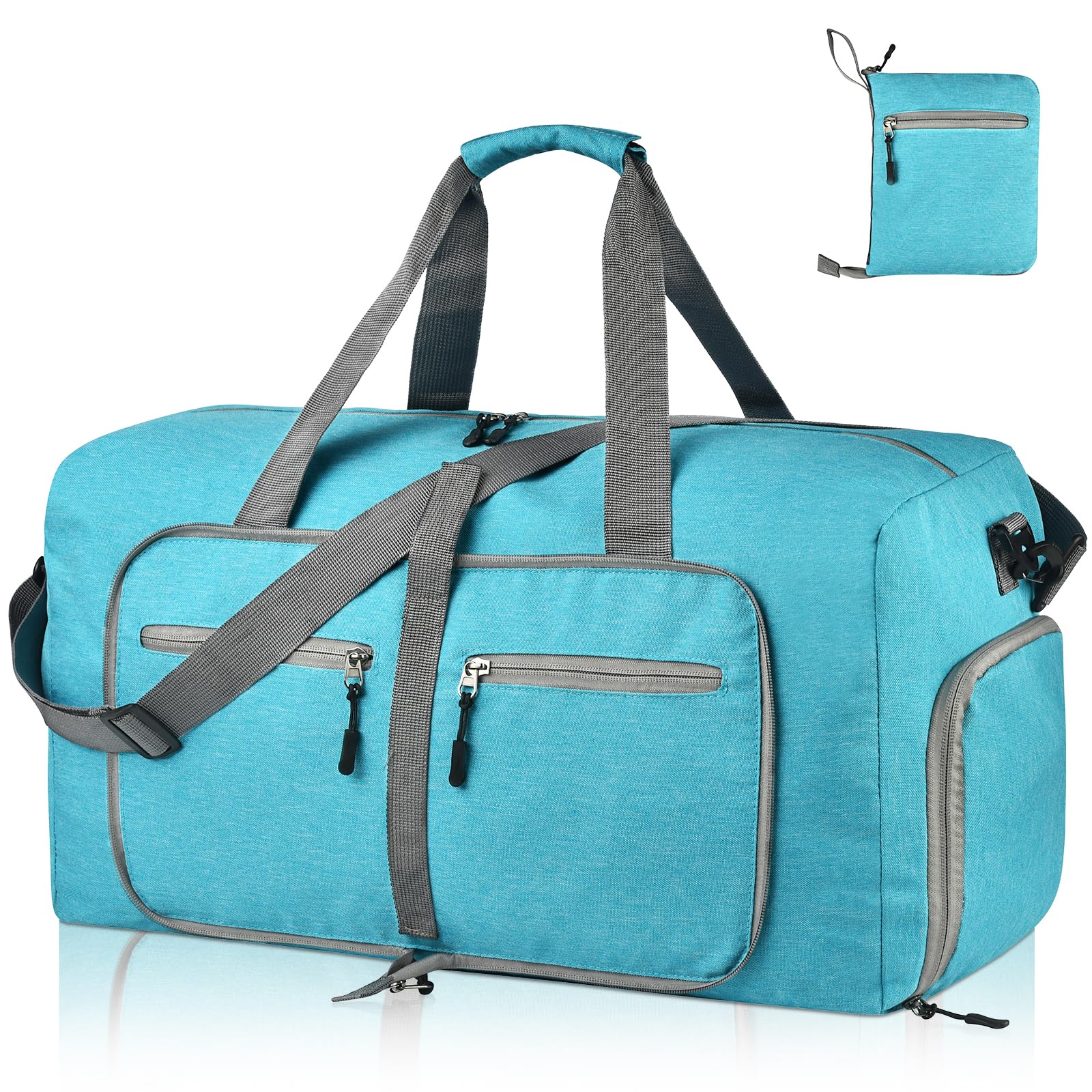 Dimayar Travel Duffle Bag for Men - Foldable Duffel Bag with Shoes Compartment - Overnight Bags Waterproof & Tear Resistant(65L,Mint Green)