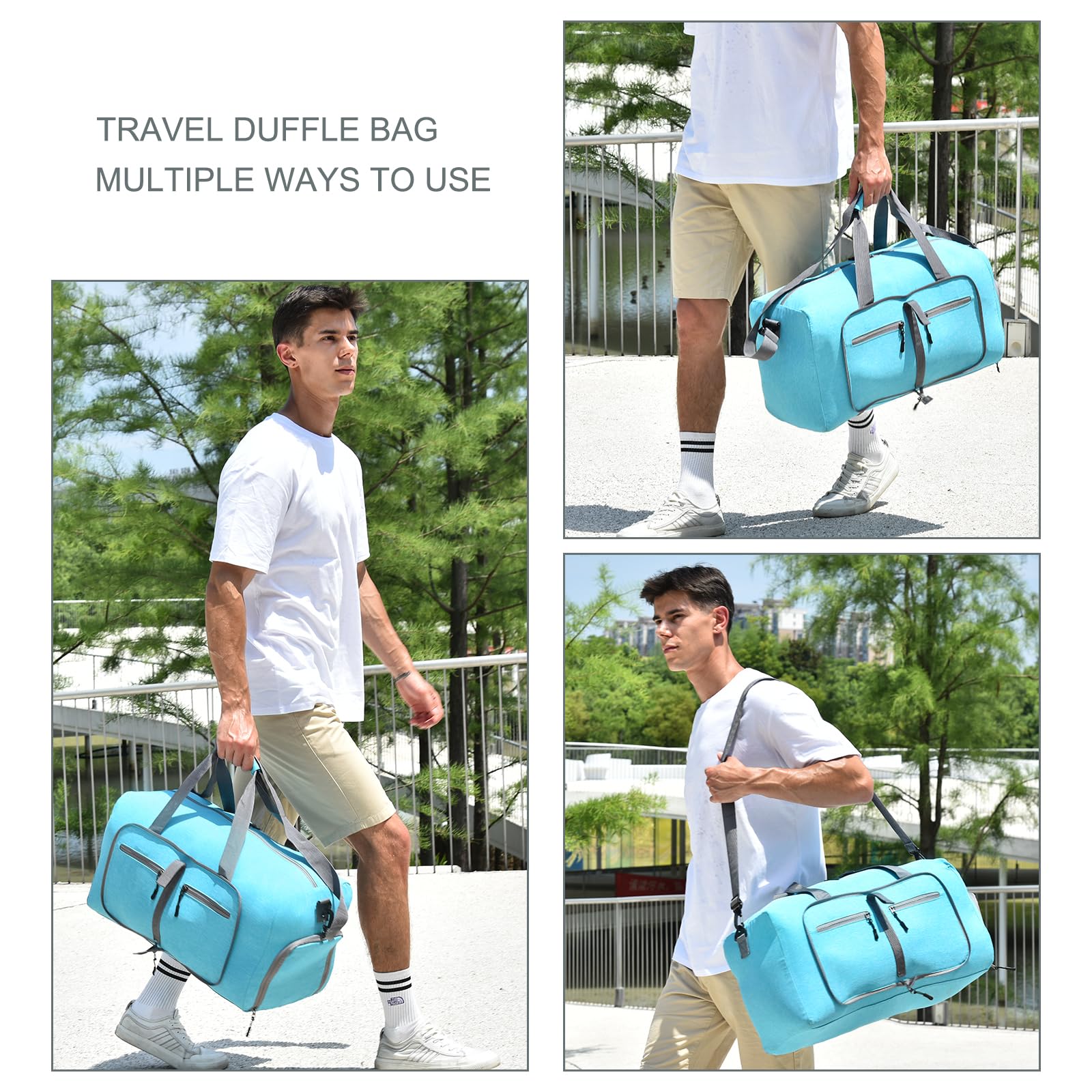 Dimayar Travel Duffle Bag for Men - Foldable Duffel Bag with Shoes Compartment - Overnight Bags Waterproof & Tear Resistant(65L,Mint Green)