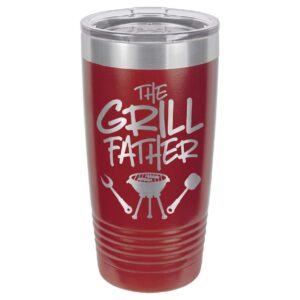 the grillfather-b maroon 20 oz drink tumbler with straw | laser engraved travel mug with grilling quotes | compare to yeti rambler | best gift idea for birthday with bbq quotes | onlygifts.com