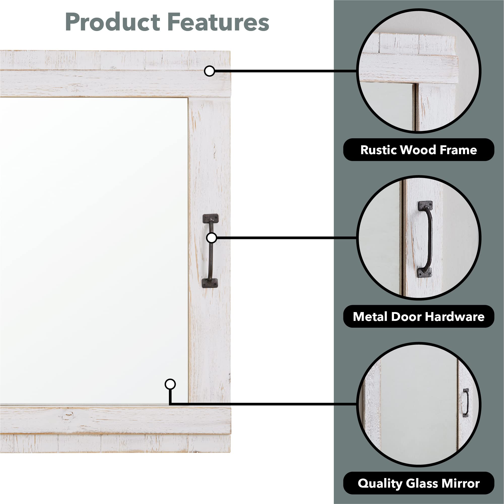 FirsTime & Co. Cottage Door Wall Mirror, 32"H x 24"W, Rustic White