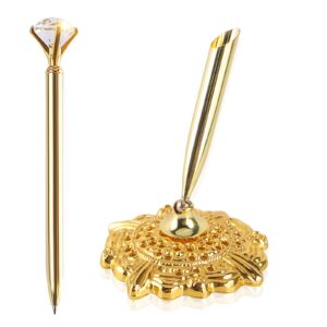 jevou hollow round pen holder signing pen set with big crystal diamond pen for wedding bridal engagement party favors, golden