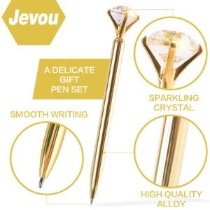 Jevou Hollow Round Pen Holder Signing Pen Set with Big Crystal Diamond Pen for Wedding Bridal Engagement Party Favors, Golden