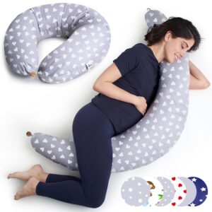 niimo xxl pregnancy pillow & baby feeding pillow - 2022 double platinum winning maternity pillow, 100% cotton pregnancy pillow cover, machine-washable pregnancy body pillow, pregnancy must haves