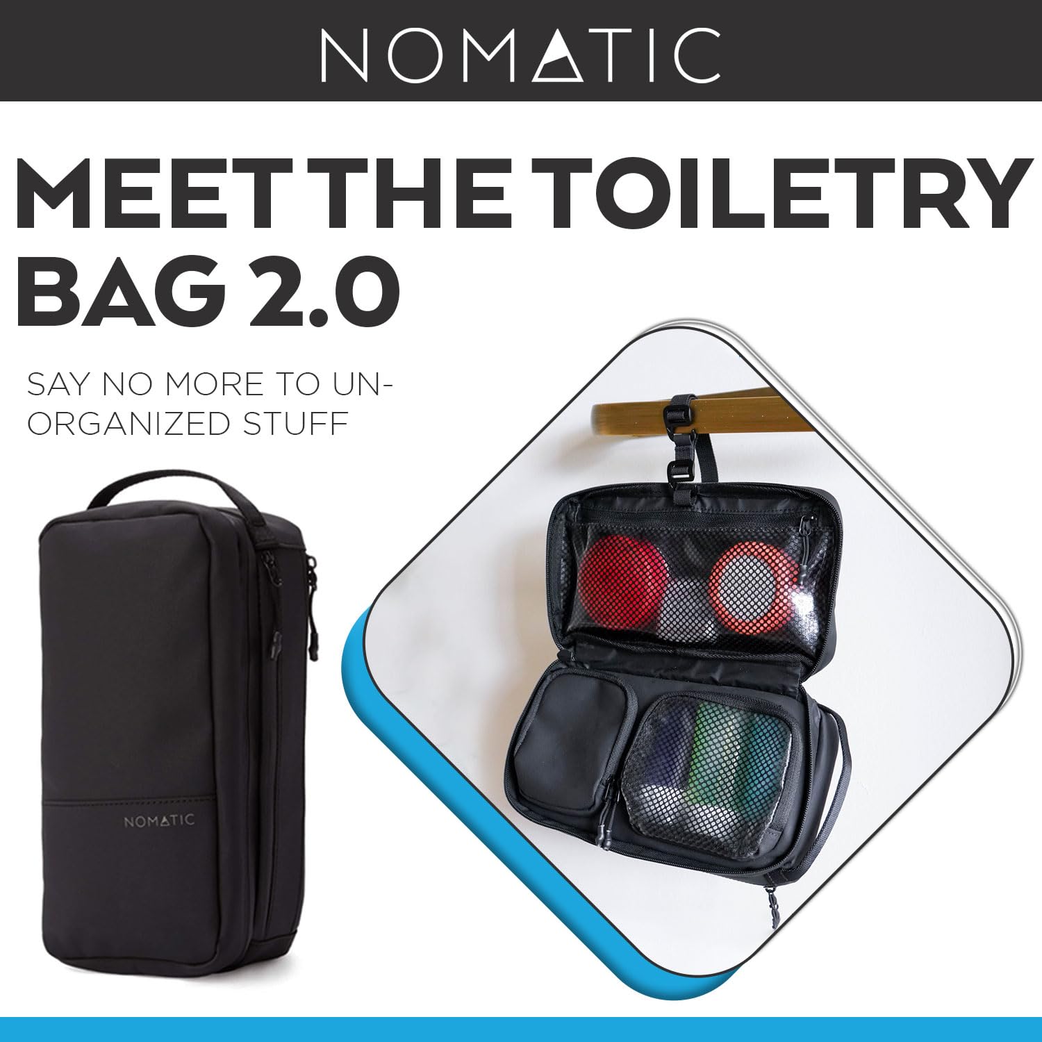 NOMATIC Toiletry Bag for Travel - Great for Travel Size Toiletries - Travel Essentials Wash Bag - Travel Makeup Bag, (Black), Large V2