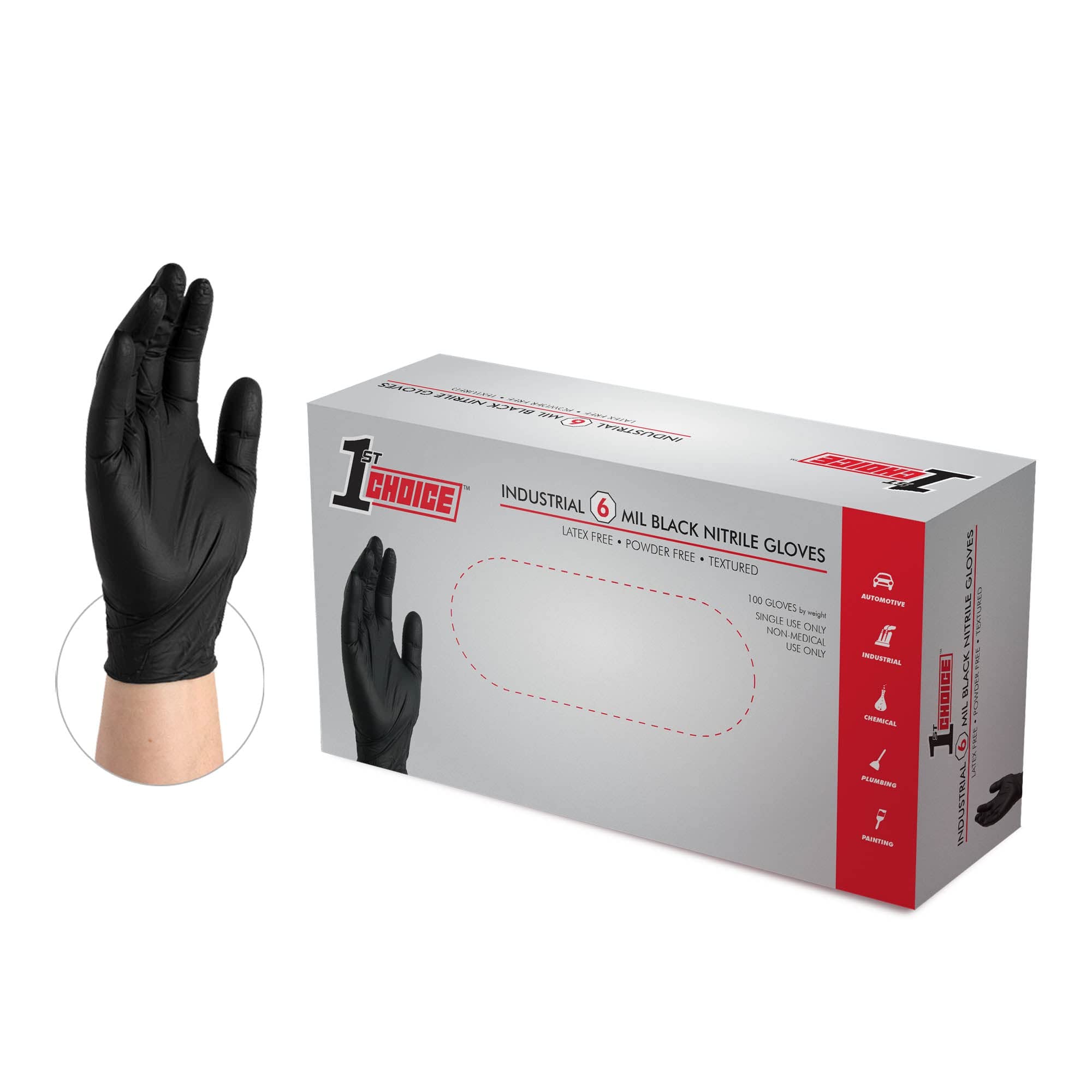 1st Choice Black Gloves Disposable Latex Free - Nitrile Gloves XL Black Nitrile Gloves for Cooking - 6 mil, Box of 100