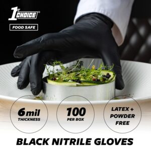 1st Choice Black Gloves Disposable Latex Free - Nitrile Gloves XL Black Nitrile Gloves for Cooking - 6 mil, Box of 100