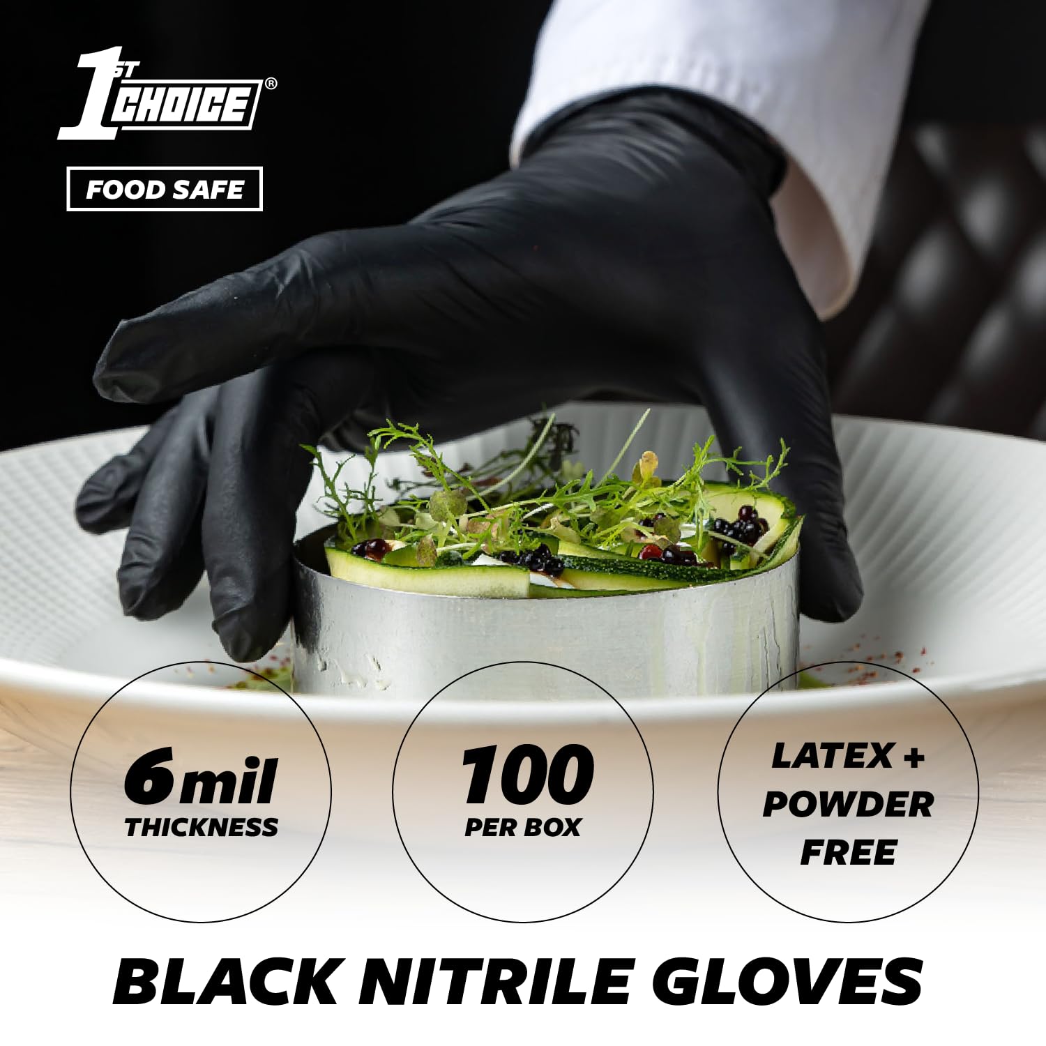 1st Choice Black Gloves Disposable Latex Free - Nitrile Gloves XL Black Nitrile Gloves for Cooking - 6 mil, Box of 100