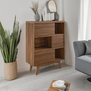 Modway Render Three-Tier Display Storage Cabinet Stand, Walnut