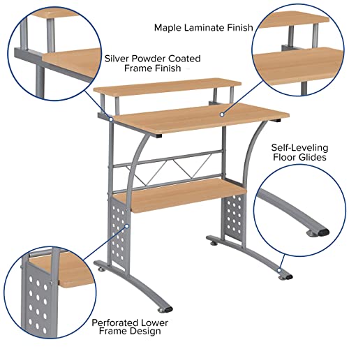 Flash Furniture Clifton Maple Computer Desk with Top and Lower Storage Shelves 28 Inch