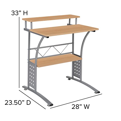 Flash Furniture Clifton Maple Computer Desk with Top and Lower Storage Shelves 28 Inch