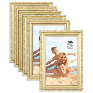 langdon house 4x6 picture frames (gold, 6 pack), contemporary frame set, wall mount or table top, prosperity collection