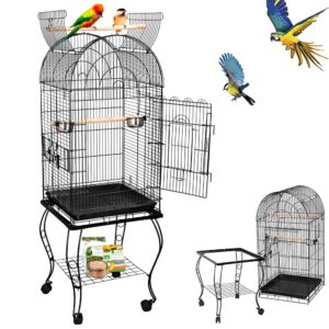 63.5 inches medium bird cage open top parrot cage with detachable stand, rolling wheels lovebird cockatiel quaker sun parakeet green-cheek conure cage