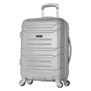 olympia denmark 21 inch expandable carry on 4 wheel spinner multiple grip luggage suitcase with aluminum locking system and interior divider, silver