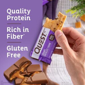 Quest Nutrition Caramel Chocolate Chunk Protein Bar, 20g Protein, 1g Sugar, 4g Net Carbs, Gluten Free, Keto Friendly, 12 Count