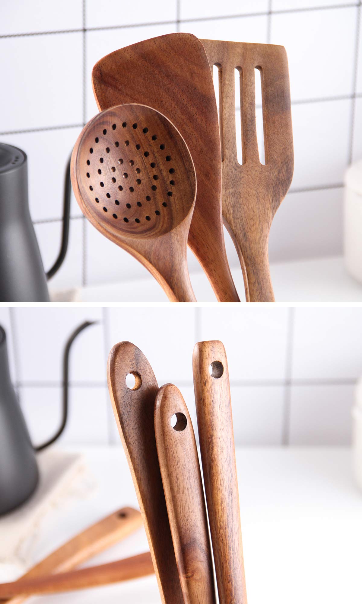 Healthy Cooking Utensils Set,Tmkit Wooden Cooking Tools - Natural Nonstick Hard Wood Spatula and Spoons - Durable Eco-friendly and Safe Kitchen Cooking spoon (set of 5)