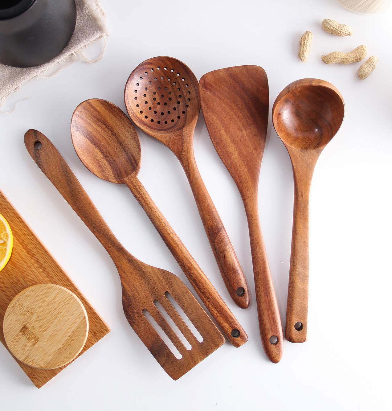 Healthy Cooking Utensils Set,Tmkit Wooden Cooking Tools - Natural Nonstick Hard Wood Spatula and Spoons - Durable Eco-friendly and Safe Kitchen Cooking spoon (set of 5)