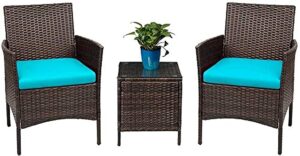 devoko patio porch furniture sets 3 pieces pe rattan wicker chairs with table outdoor garden furniture sets (brown/blue)