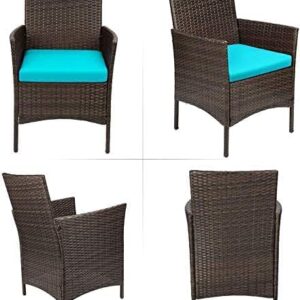 Devoko Patio Porch Furniture Sets 3 Pieces PE Rattan Wicker Chairs with Table Outdoor Garden Furniture Sets (Brown/Blue)