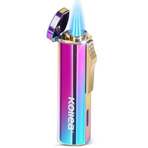 kollea torch lighter, triple jet butane lighter refillable windproof lighter, rainbow pocket lighter with adjustable flame, great gift for men for birthday, christmas (butane gas not included)