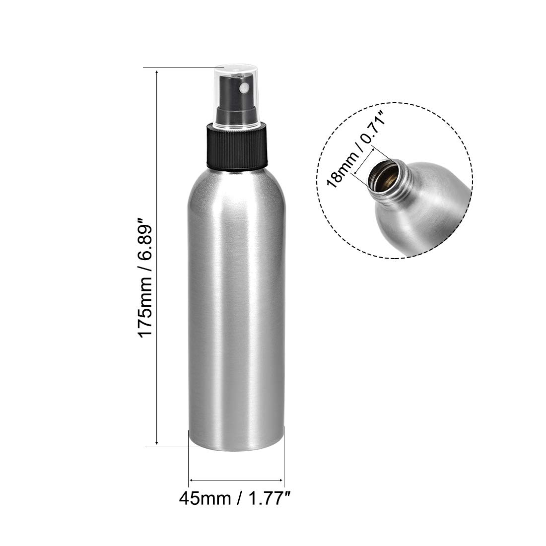 uxcell 5oz/150ml Aluminium Spray Bottle with Black Fine Mist Sprayer, Empty Refillable Container Travel Bottle for Kitchen Bathroom or Plants Water Sprayer