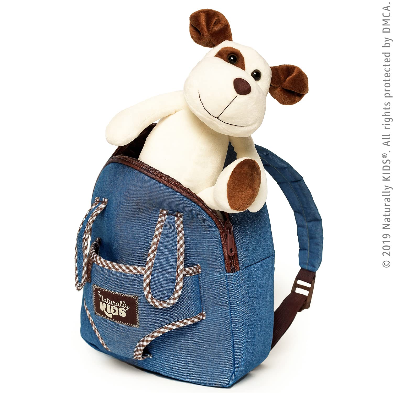 Naturally KIDS Dog Toddler Backpack, Dog Stuffed Animals, Stuffed Dog for Toddlers Boys Girls