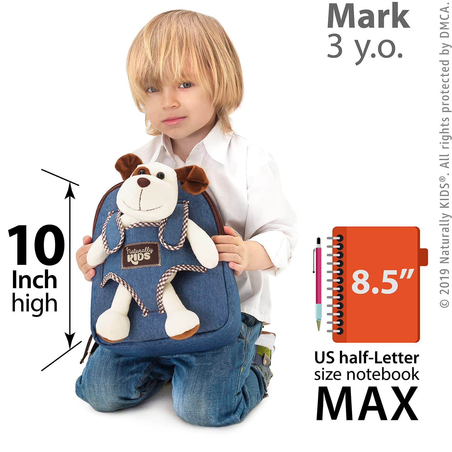 Naturally KIDS Dog Toddler Backpack, Dog Stuffed Animals, Stuffed Dog for Toddlers Boys Girls