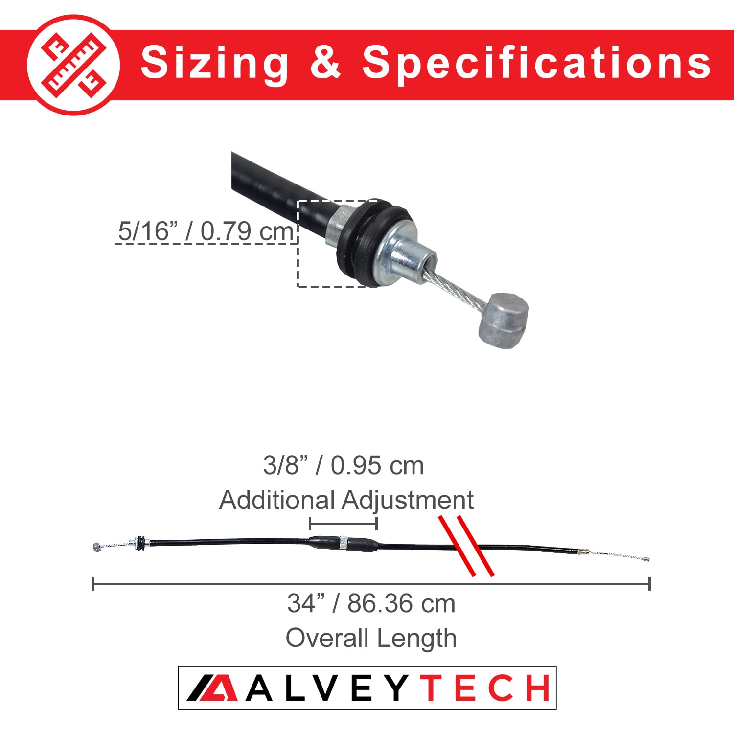 AlveyTech 34" Replacement Brake Cable - for Mobility Rollator, Walker, Medical Folding Wheelchair and Transport Knee Scooter with Backrest and Seat Lightweight Chair Parts and Accessories for Seniors