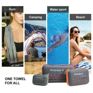 4Monster Camping Towels Super Absorbent, Fast Drying Microfiber Travel Towel, Quick Dry Ultra Soft Compact Gym Towel for Swimming Beach Hiking Yoga Travel Sports Backpack (40.00" x 20.00", Gray)