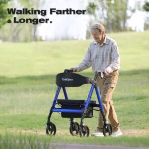 OasisSpace Heavy Duty Rollator Walker - Bariatric Rollator Walker with Large Seat for Seniors Support Up 450 lbs (Blue)