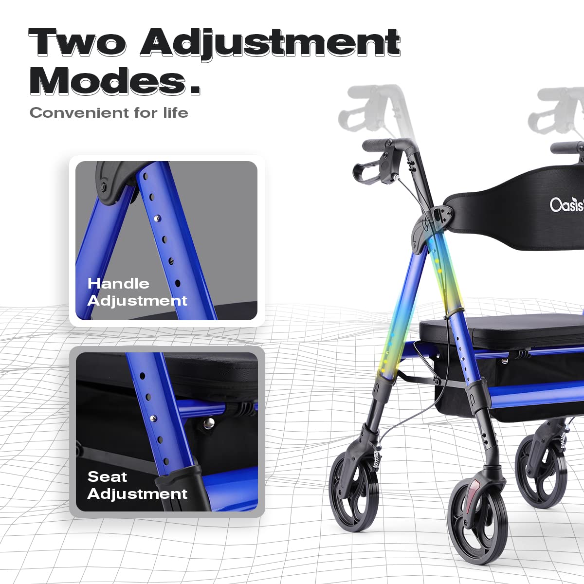 OasisSpace Heavy Duty Rollator Walker - Bariatric Rollator Walker with Large Seat for Seniors Support Up 450 lbs (Blue)