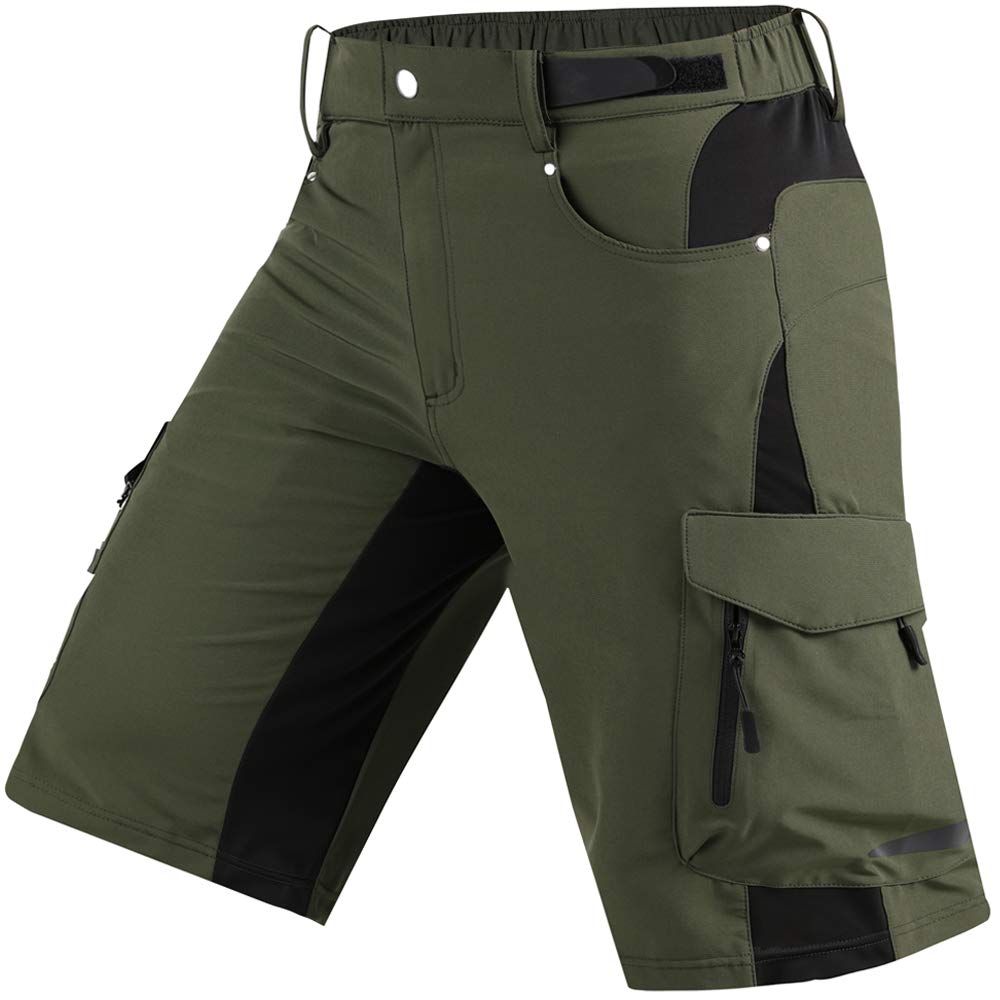 Cycorld Mens-Mountain-Bike-Shorts, Loose Fit with Zippered Pockets, MTB, Cycling,Hiking,Cargo,Outdoor Lightweight Shorts(Army Green, XX-Large)