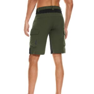 Cycorld Mens-Mountain-Bike-Shorts, Loose Fit with Zippered Pockets, MTB, Cycling,Hiking,Cargo,Outdoor Lightweight Shorts(Army Green, XX-Large)