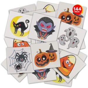 artcreativity halloween temporary tattoos for kids - pack of 144-2 inch non-toxic tats stickers for boys and girls, best for halloween party favors, treats, décor, goodie bags - 6 assorted designs