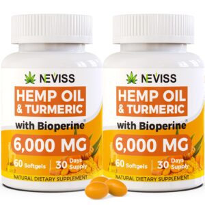 2 pack hēmp oil capsules with turmeric - organic hēmp softgels pills with turmeric curcumin, black pepper - vegan omega 3 & 6 supplement - extra strength & absorption - made in usa - 120 softgels