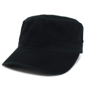 armycrew garment washed cotton twill military style flat top hat - black