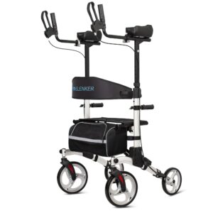 elenker upright walker, stand up folding rollator walker with 10” front wheels backrest seat and padded armrests for seniors and adults, silver