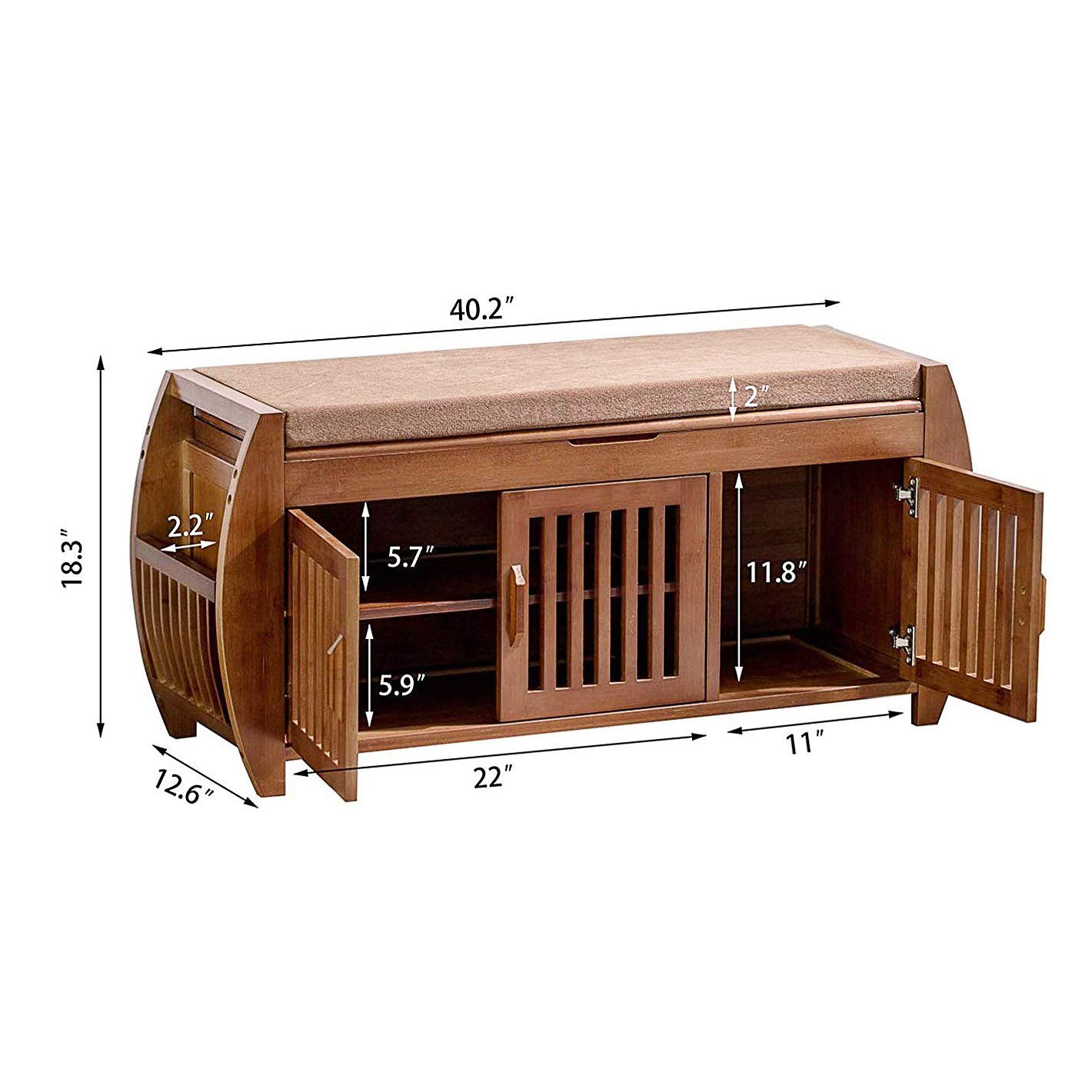 K KELBEL Shoe Storage Bench & Bamboo Shoe Bench & Shoe Rack Cabinet Storage Benches, Entryway Storage Organizer for Style & Comfort, Detachable Cushion with Hidden Storage Compartment