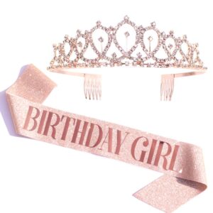 birthday girl sash & rhinestone tiara kit - rose gold birthday gifts glitter birthday sash birthday party favors