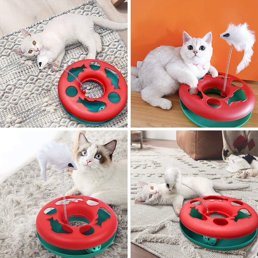 Cat Toys, Cat Toys for Indoor Cats,Interactive Kitten Toys Roller Tracks with Catnip Spring Pet Toy with Exercise Balls Teaser Mouse (red)