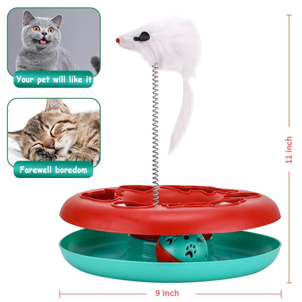 Cat Toys, Cat Toys for Indoor Cats,Interactive Kitten Toys Roller Tracks with Catnip Spring Pet Toy with Exercise Balls Teaser Mouse (red)