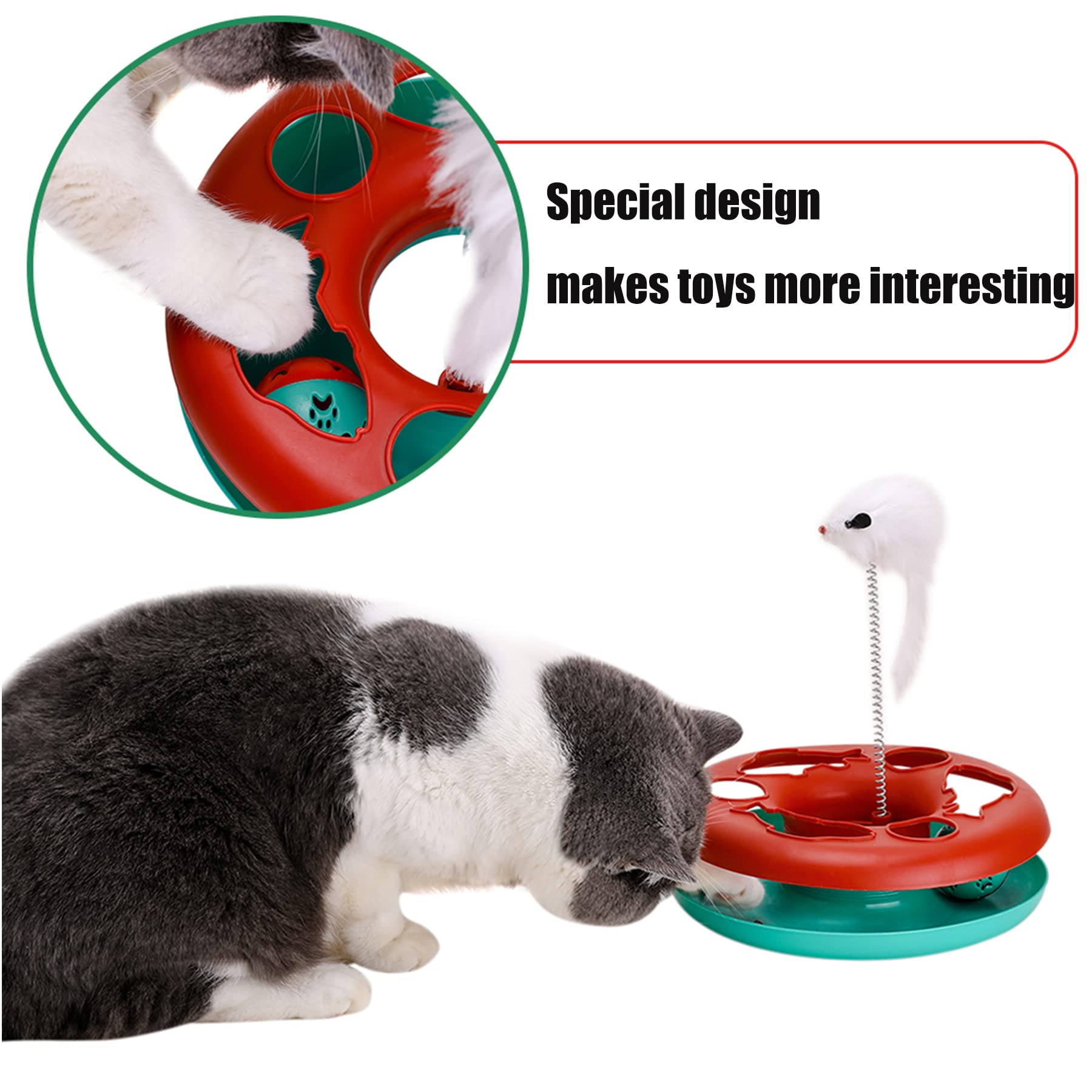 Cat Toys, Cat Toys for Indoor Cats,Interactive Kitten Toys Roller Tracks with Catnip Spring Pet Toy with Exercise Balls Teaser Mouse (red)