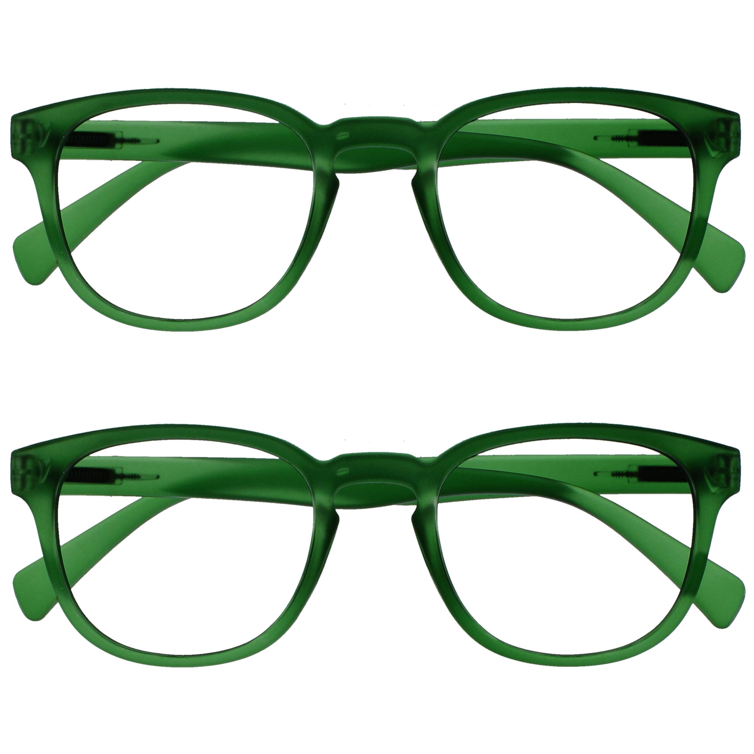 OPULIZE Pop Reading Glasses 2 Pack Fun Round Matt Frame Moss Green Spring Hinges Scratch Resistant Mens Womens RR2-6 +2.00