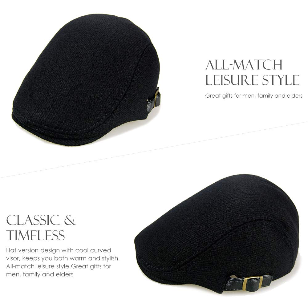 Sumolux Mens Newsboy Cap Winter Beret Hat Cabbie Flat Cap Black