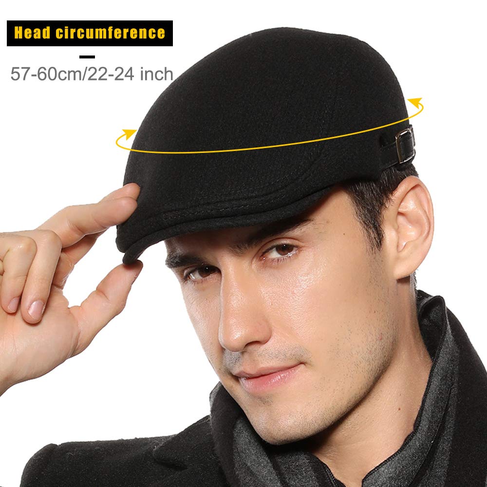 Sumolux Mens Newsboy Cap Winter Beret Hat Cabbie Flat Cap Black