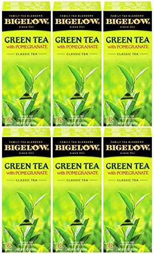 Bigelow Green Tea with Pomegranate 28-Count Boxes (Pack of 6) Premium Green Tea with Pomegranate Rosehips Hibiscus Antioxidant-Rich All Natural Medium-Caffeine Tea in Foil-Wrapped Bags