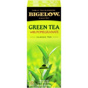 Bigelow Green Tea with Pomegranate 28-Count Boxes (Pack of 6) Premium Green Tea with Pomegranate Rosehips Hibiscus Antioxidant-Rich All Natural Medium-Caffeine Tea in Foil-Wrapped Bags