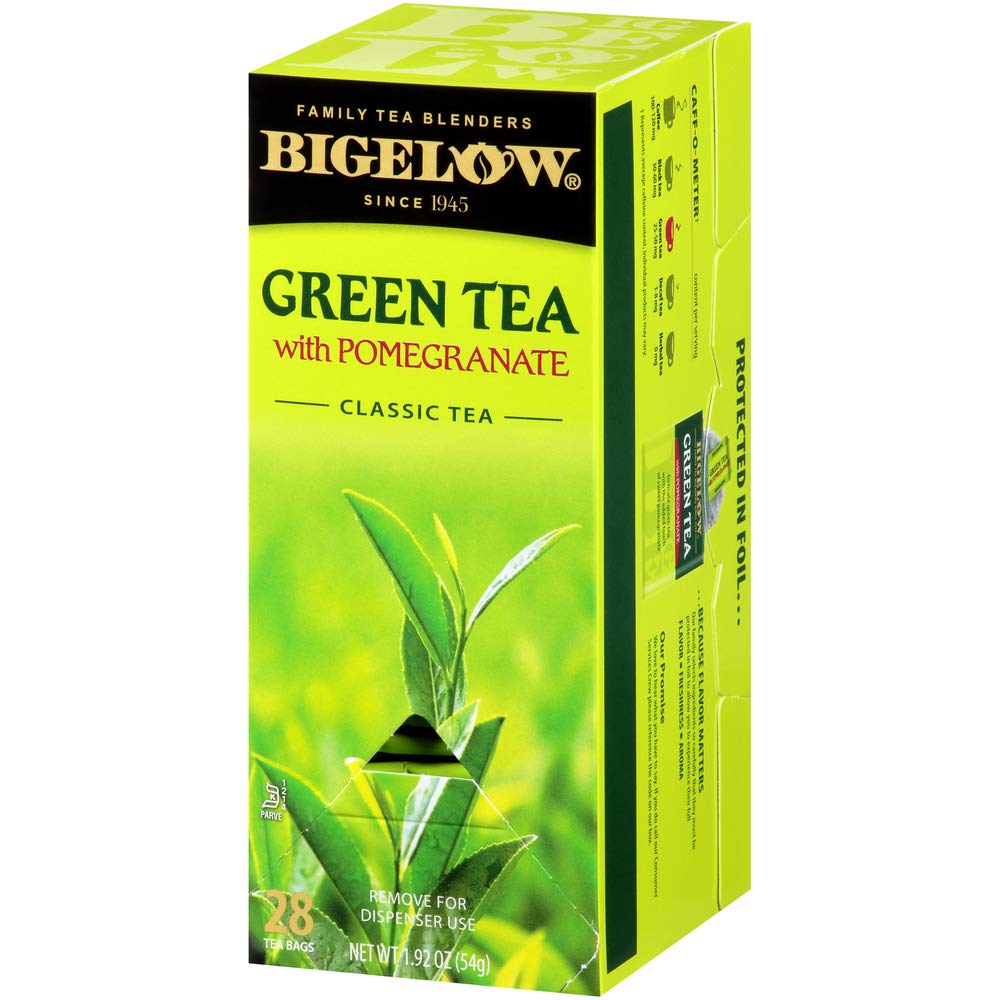 Bigelow Green Tea with Pomegranate 28-Count Boxes (Pack of 6) Premium Green Tea with Pomegranate Rosehips Hibiscus Antioxidant-Rich All Natural Medium-Caffeine Tea in Foil-Wrapped Bags