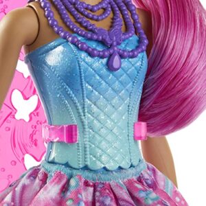 Barbie Dreamtopia Fairy Doll, 12-Inch, with Pink and Blue Jewel Theme, Pink Hair and Wings, Gift for 3 to 7 Year Olds, multi