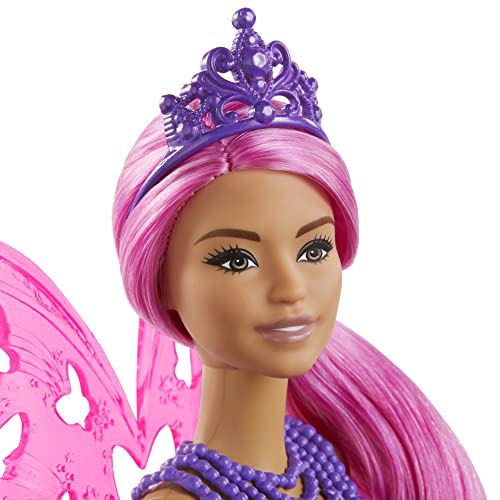 Barbie Dreamtopia Fairy Doll, 12-Inch, with Pink and Blue Jewel Theme, Pink Hair and Wings, Gift for 3 to 7 Year Olds, multi