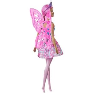 Barbie Dreamtopia Fairy Doll, 12-Inch, with Pink and Blue Jewel Theme, Pink Hair and Wings, Gift for 3 to 7 Year Olds, multi